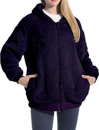Generic Manteau chaud en polaire à capuche pour femme avec ours en peluche - Vestes en peluche pour femme - Manteau fin coupe-vent - Veste de transition en du