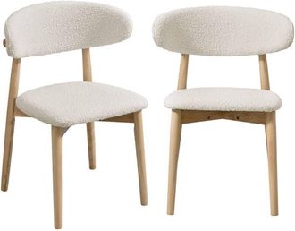 Sweeek Lot de 2 chaises en bois dhévéa et tissu bouclette Naturel / Crème