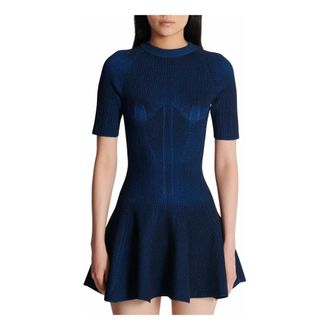 Balmain Kurzes Strickkleid in A-Linie - - Dresses - Damen - Blau - M