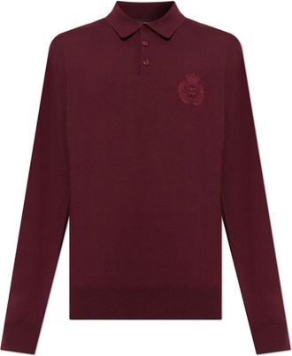 Dolce & Gabbana Polo en Laine avec Logo Brod&eacute; - Homme - Pulls - Rouge - Taille: L