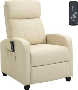 HOMCOM Homcom - Fauteuil de relaxation et massage inclinaison dossier repose-pied réglable revêtement synthétique crème