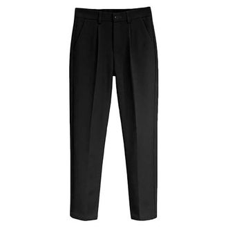 Generic Pantalon de costume en soie glac&eacute;e &agrave; taille semi-&eacute;lastique pour homme - Jambe droite - Pantalon fin d&eacute;t&eacute; pour homme - Coupe r&eacute;guli&egrave;re, noir 1, 48
