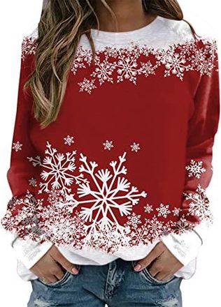 Generic Pull de Noël surdimensionné pour femme - Flocons de neige - Pull dhiver amusant - Pull de Noël à manches longues - Imprimé de Noël - Pull de Noël - Pu