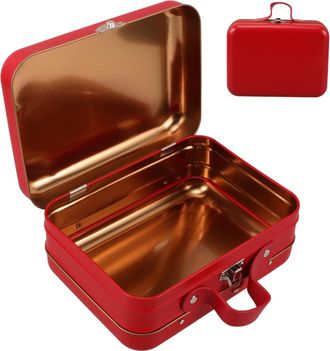 SOLUSTRE Vintage Mini Koffer Aufbewahrungsbox aus Robustem Eisen Vielseitige Metallbox f&uuml;r Kosmetik Elektronik und Werkzeug Platzsparend Rotes Design f&uuml;r Kinde