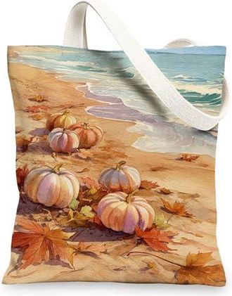 Generic Sacs fourre-tout en toile citrouille, motif saisonnier dautomne, sacs de courses réutilisables, légers, lavables et respectueux de lenvironnement, toi