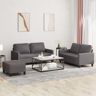 vidaXL 3-tlg. Sofagarnitur mit Kissen Grau Kunstleder Vidaxl