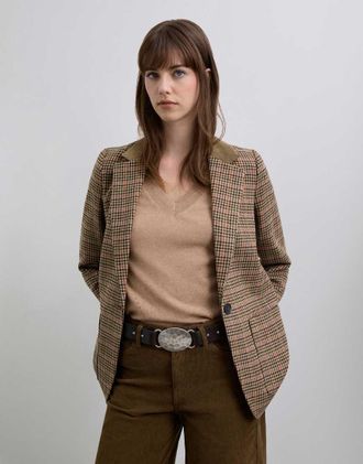 Scalpers Scprince - Blazer in kariertem Kamelbraun mit Kragen-Neutral