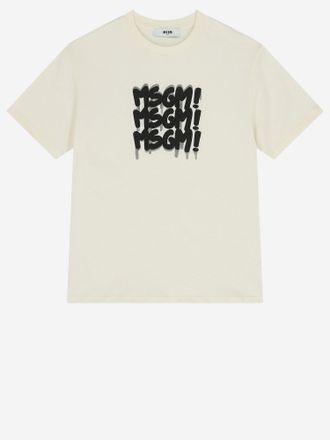 Msgm Kids Cotton T-Shirt Beige T-Shirts And Polos