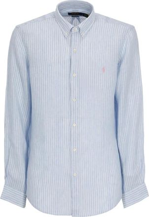 Ralph Lauren Homme, Chemises, Bleu, Taille: M Classic Fit Striped Linen Shirt