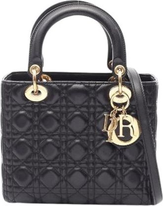 Dior Pre-owned Lady Dior Medium Leather 2way Bag - Femme - Pre-owned - Noir - Taille: ONE Size