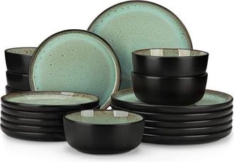 VANCASSO AMBER Service Vaisselle 6 Personnes, Ensemble Assiettes de Table 18 Pièces en Grès - Assiettes Plates, Assiettes à Dessert et Bols - Adapté au Micro-O