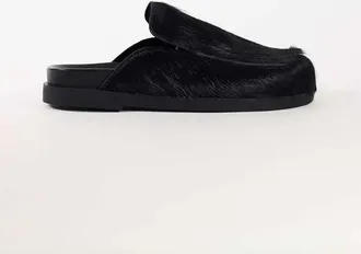 Topshop Alexia mule mocassin en cuir v&eacute;ritable &agrave; poils longs noir