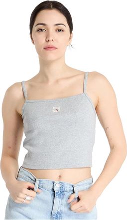 Calvin Klein Damen Tank Top Woven Label Cami Gerippt, Grau (Bc06 Grey Heather), S