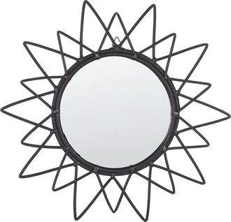 Beliani Origineller Wandspiegel schwarz aus Rattan in Sonnenform rund Boho 61 cm Aroek