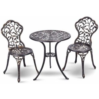 Costway 3tlg. Antik Bistroset Sitzgruppe Balkonset Gartenset Sitzgarnitur Gartengarnitur Gartenmoebel Bistrotisch Gartentisch mit 2 St&uuml;hle
