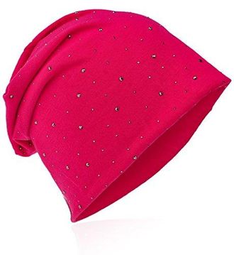 Miobo Jersey Slouch Bonnet long tendance avec strass élégants, rivets, unisexe, couleur unie, pour homme ou femme - rose - Taille unique
