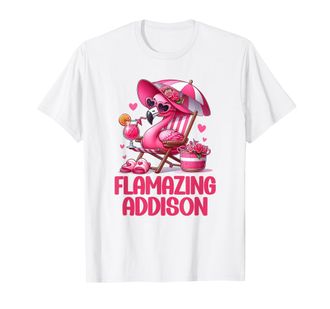 BDAZ Flamazing Addison Pink Flamingo Tropical Beach Trip Damen T-Shirt