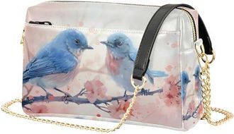 Mnsruu Sacs à bandoulière pour femme, sac à main en cuir motif oiseau bleu cerisier fleur