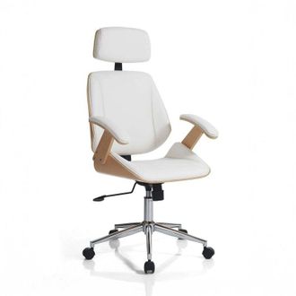 Oresteluchetta Ergonomischer B&uuml;rostuhl aus Holz und wei&szlig;em Leder Michigan High