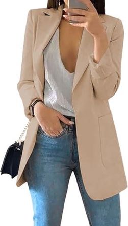 Generic Blazer Femme à Manches Longues et Devant Ouvert, Coupe décontractée, idéal pour Le Travail et Le Bureau, Parfait pour Printemps, lautomne Quotidien, C