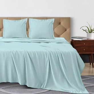 Pizuna Coton Parure de Lit 90x200 cm Bleu B&eacute;b&eacute;, 100% Coton Longue dur&eacute;e en Percale Comprend 1 Drap Housse, 1 Drap Plat, 1 Taie doreiller (Coton Draps 1 Perso