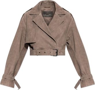 AllSaints Femme, Vestes, Brun, Taille: 38 FR Ophelia Cropped Suede Jacket