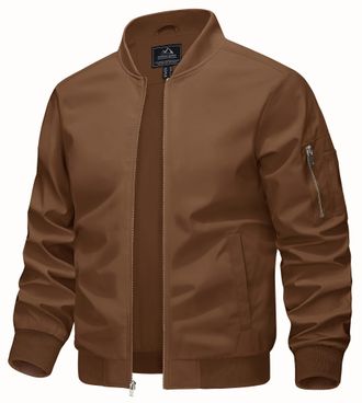 KEFITEVD Sommerjacke Herren Leicht Jacke Frühjahr Windbreaker Stehkragen Frühlingsjacke Cargo Jacke Männer Blouson Braun 3XL