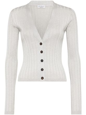 Brunello Cucinelli Gerippter Cardigan mit V-Ausschnitt - Grau