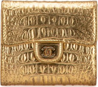 Chanel Portemonnaie - CC Metallic Calfskin Crocodile Embossed Compact Fl - Gr. unisize - in Gold - für Damen