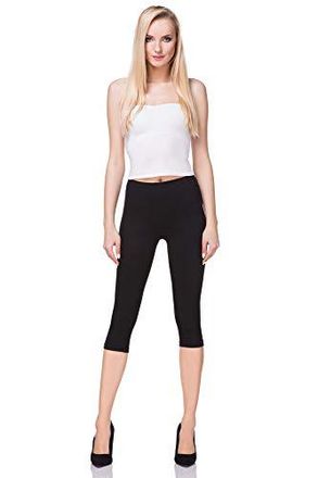 FUTURO FASHION Legging Court en Coton - très Confortable - Grandes Tailles - Noir - 44/46 (XXL)