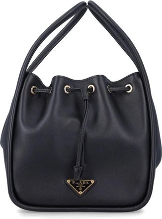 Prada Beuteltaschen - Bucket Bag In Supple Calf Leather With Enamelled L - Gr. unisize - in Schwarz - f&uuml;r Damen