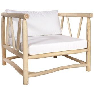 Vente-Unique Fauteuil de jardin en teck avec accoudoirs et coussins - Naturel clair et blanc - TULUM de MYLIA