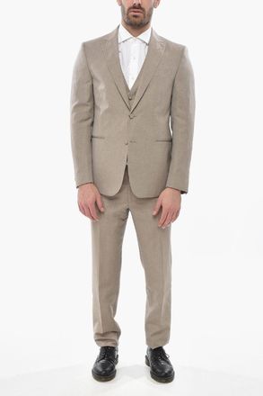 Corneliani CODE 3-teiliger Anzug aus Leinenmischung mit Spitzenrevers Corneliani