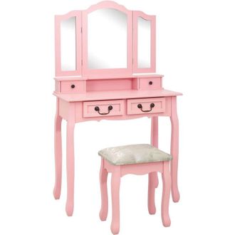 vidaXL Schminktisch-Set mit Hocker Rosa 80×69×141 cm Paulowniaholz - Vidaxl