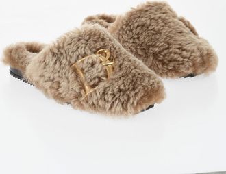 Dsquared2 Pelz-Slippers mit Monogramm in Goldoptik Dsquared2