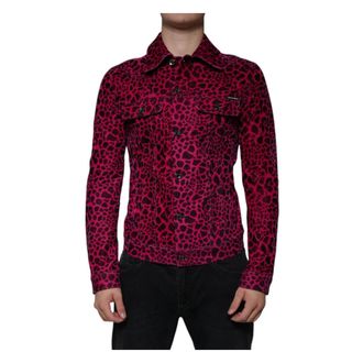 Dolce & Gabbana Fuchsia Leopard Button Down Jacke - - Shirts - Herren - Mehrfarbig - M