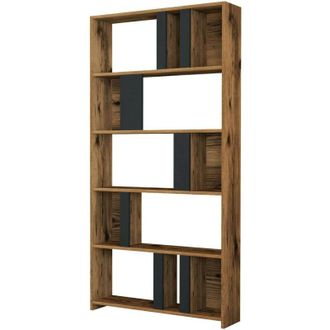 Dmora Dmora - B&uuml;cherregal Algieba, B&uuml;roregal, Mobiler Buchhalter, B&uuml;cherbrett, 90x20h180 cm, Walnuss und Anthrazit, mit verst&auml;rkter Verpackung