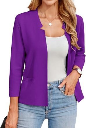 Grace Karin Cardigan en tricot pour femme - Manches 3/4 ouvertes sur le devant - Boléro festif - Élégant blazer avec poche - Tenue daffaires, lilas, M