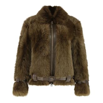 Tom Ford Femme, Vestes, Vert, Taille: 34 FR Blouson en peau lain&eacute;e avec d&eacute;tails en cuir