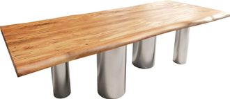 DELIFE Esszimmertisch Edge Akazie Natur 240x100 Pilier Edelstahl gebürstet Live-Edge