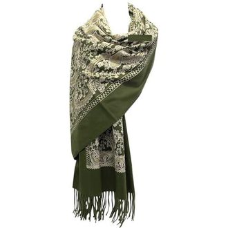 GFM EMBSHL-BB Ch&acirc;le Style Pashmina Brod&eacute; Toucher Cachemire - Automne-Hiver - F&ecirc;te des M&egrave;res Saint Valentin No&euml;l, 4-jtn-vert olive, L