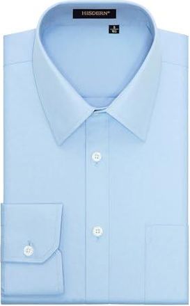 Hisdern Chemise de Ville Formelle pour Hommes en Coton a Manches Longues Bleu Clair Boutonne avec Une Chemise a Manches Longues pour Hommes - Taille XL - Coul