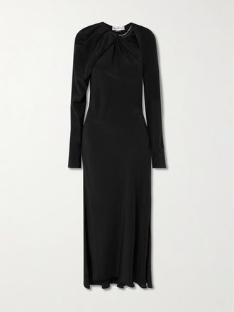Victoria Beckham Midikleid Aus Seide Mit Raffungen Und Kette - Schwarz