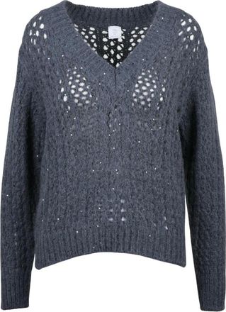 Eleventy Femme, Pulls, Gris, Taille: 38 FR Maglia Traforata a V