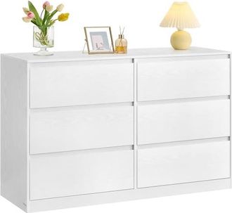 Vasagle Kailyn Collection - Commode Chambre 6 Tiroirs, Armoire de Rangement, Meuble à Vêtements, 40 x 119,4 x 75 cm, Style Moderne, Blanc Neige LTS616W01
