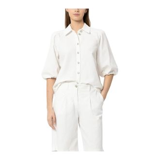 Luisa Cerano Bluse aus Baumwolle und Leinen mit 3/4-&Auml;rmeln - - Blouses & Shirts - Damen - Wei&szlig; - XS
