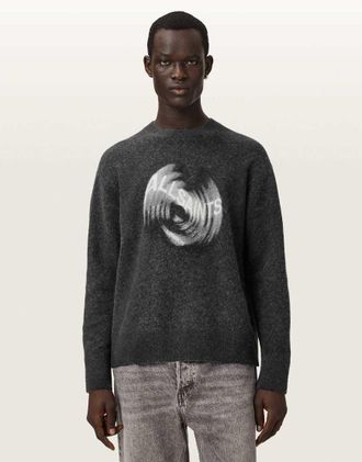AllSaints Spinnin - Sweatshirt in verwaschenem Schwarz mit Rundhalsausschnitt