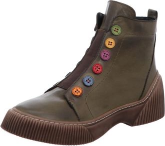 Gemini Damen Stiefelette Boot Bunte Knöpfe Stretcheinsatz Coole Sohle 033100-02, Größe:40 EU, Farbe:Grün