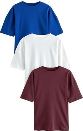 Next Femme T-Shirt Oversize 100% Coton, Lot de 3 Multi-Couleurs M