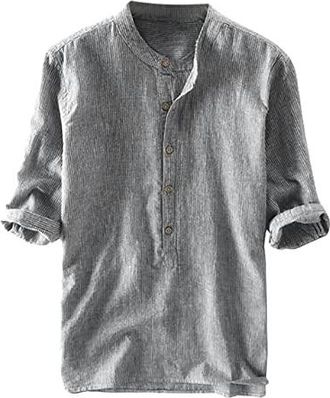 Generic T-shirt surdimensionn&eacute; pour homme pour le sport, t-shirt de sommeil pour homme, manches courtes, col en V, t-shirt en lin, t-shirt respirant, chemise 